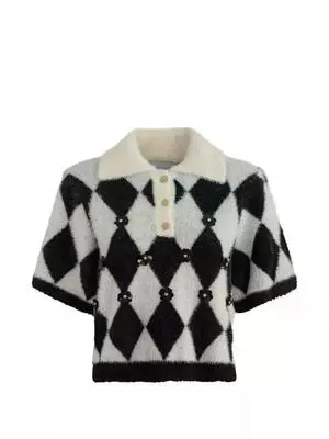GAELLE PARIS Argyle Flower-embellished Sweater - Black
