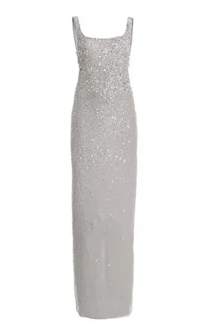 Monique Lhuillier Embroidered Tulle Scoop-neck Maxi Dress