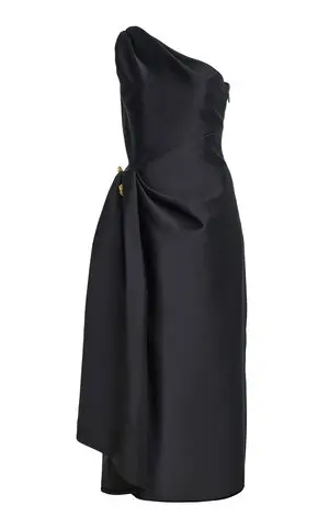 MONIQUE LHUILLIER Silk-Blend One-Shoulder Midi Dress