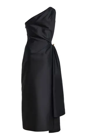Monique Lhuillier Silk-blend One-shoulder Midi Dress