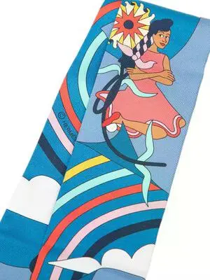 Hermès 2021-2022 Carres Volants Silk Twilly Scarf Scarves - Blue