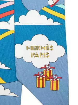 Hermès 2021-2022 Carres Volants Silk Twilly Scarf Scarves - Blue