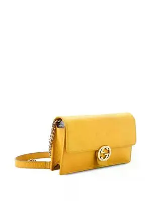 Gucci Interlocking Wallet On Chain Leather Crossbody Bag - Yellow