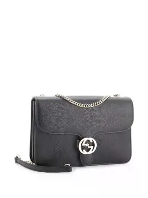 Gucci Interlocking Leather Medium Shoulder Bag - Black