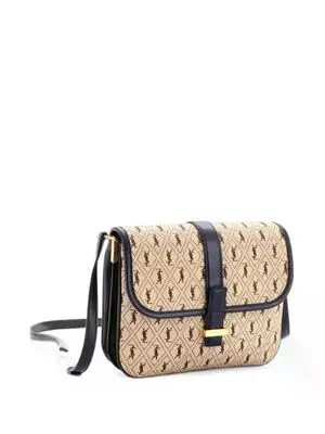 Saint Laurent Top Flap Satchel Monogram All Over Canvas And Leather Small Crossbody Bag - Black