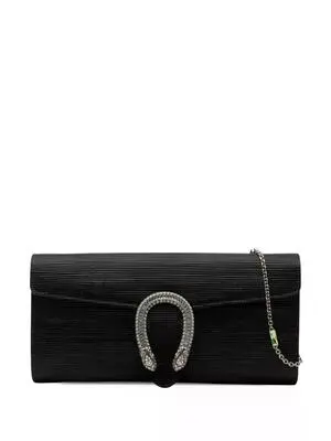 Gucci 2016-2026 Ribbed Satin Crystal Dionysus Clutch On Chain Shoulder Bag - Black