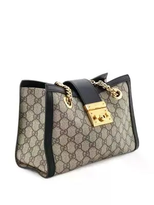 Gucci Padlock Chain Tote Gg Coated Canvas With Leather Small Shoulder Bag
