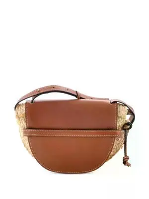 Loewe Gate Leather With Raffia Small Shoulder Bag - Brown