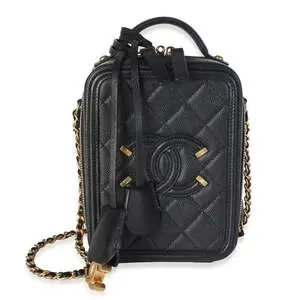 Chanel Quilted Caviar North South Filigree Vanity Case - Black