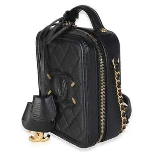 Chanel Quilted Caviar North South Filigree Vanity Case