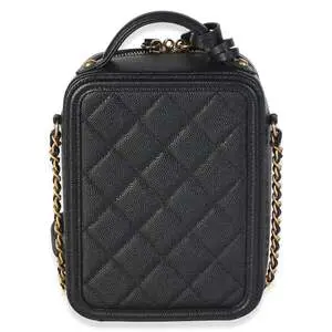 Chanel Quilted Caviar North South Filigree Vanity Case