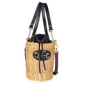 Gucci Black Calfskin Wicker Horsebit 1955 Bucket Bag - Beige