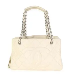 CHANEL Ivory Quilted Caviar CC Timeless Soft Tote