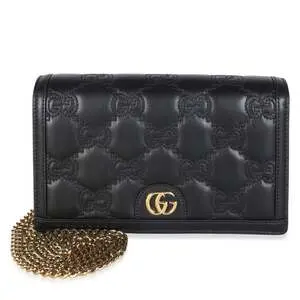 Gucci Calfskin Gg Matelasse Chain Wallet - Black