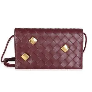 Bottega Veneta Burgundy Intrecciato Nappa Studded Wallet On Strap Red