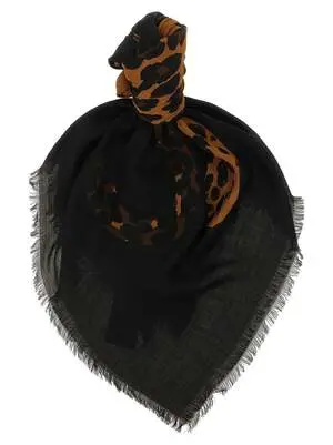 Saint Laurent Cassandre' Scarf With Leopard Pattern - Black