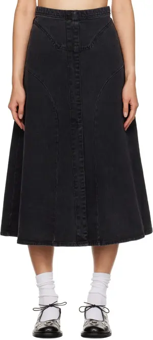 Sea Patchwork Denim Mid-length Skirt