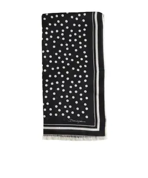 Dolce & Gabbana Dolce Gabbana Polka Dot Printed Frayed Edge Scarf - Black