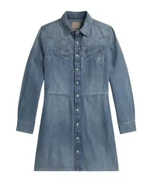 Polo Ralph Lauren Embroidered-details Long-sleeve Denim Dress - Blue