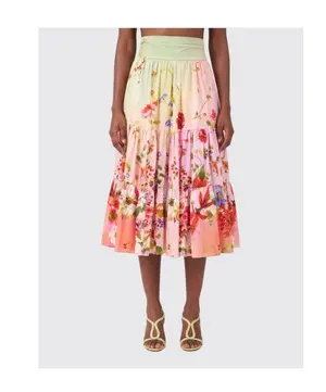Roberto Cavalli Floral Print Skirt - Green/fuchsia