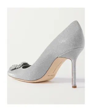 Manolo Blahnik Hangisi Glitter Embellished Buckle Pumps