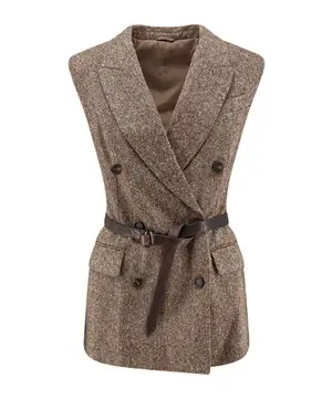 Brunello Cucinelli Double-breasted Belt Vest - Brown