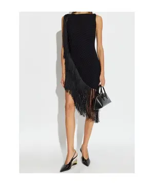 Alaïa Asymmetric Fringed Strapless Dress - Black