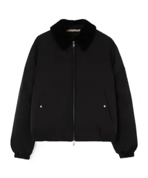 Men's Black Nylon Shearling Collar Jackets