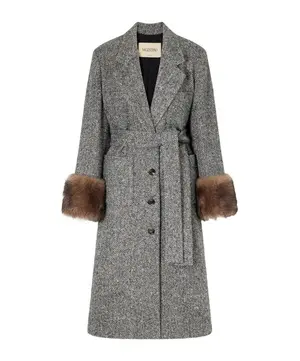 Valentino Garavani Belted Herringbone Coat - Gray