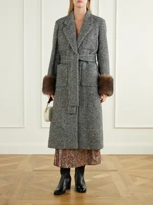 Valentino Garavani Belted Herringbone Coat - Gray