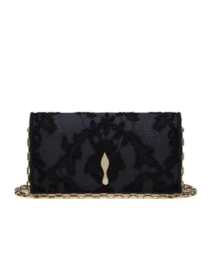 CHRISTIAN LOUBOUTIN Bettina Lace-overlay Logo-plaque Clutch Bag - Black