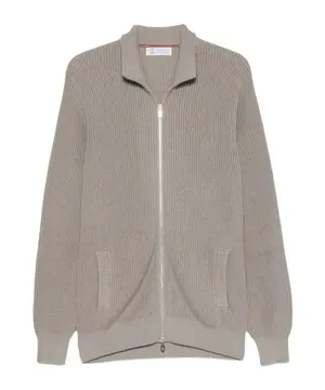 Brunello Cucinelli Ribbed-knit Zip-up Cardigan - Gray