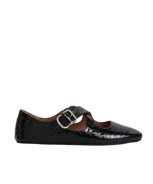 Alaïa Criss Cross Ballet Flats In Crocodile Embossed Calfskin - Black