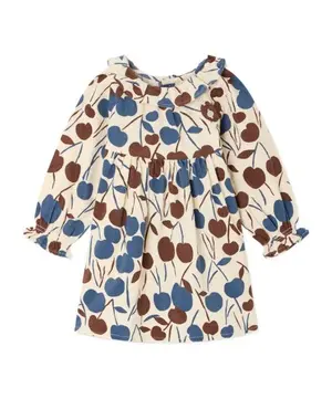 Bonpoint Melyssa Baby Dress With Cherry Print In Organic Cotton Velvet