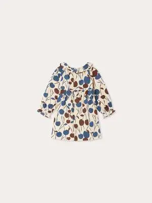 Bonpoint Melyssa Baby Dress With Cherry Print In Organic Cotton Velvet