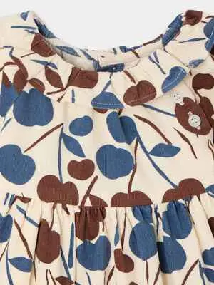 Bonpoint Melyssa Baby Dress With Cherry Print In Organic Cotton Velvet