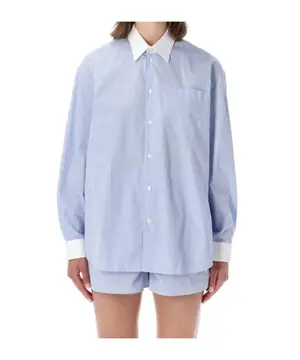 SPORTY  RICH Sporty Rich Oversized Striped Shirt - Blue White