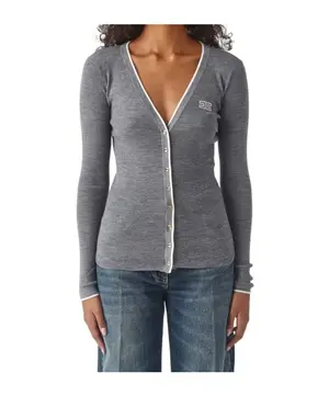 Elisabetta Franchi Ribbed Logo Cardigan - Grey