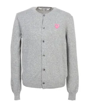 Play Comme Des Garcon Heart-patch Round-neck Cardigan - Medium Gray