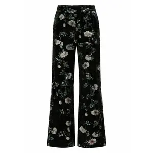 TRAFFIC PEOPLE Swan Song Metallic Velvet Floral Edith Wide Leg Trousers - Black
