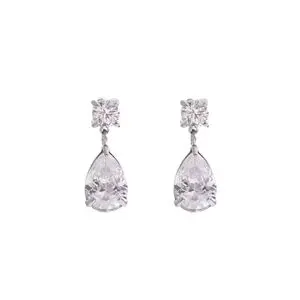 NAZZAR Small Teardrop Cz Stud Drop Earrings - Silver