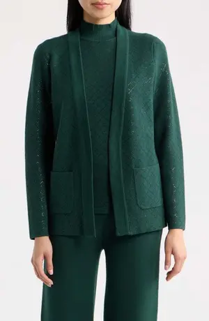 Anne Klein Diamond Heatset Cardigan - Pine Forest