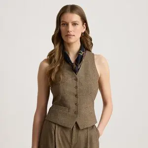 Ralph Lauren Glen Plaid Wool Twill Vest - Brown/tan Multi