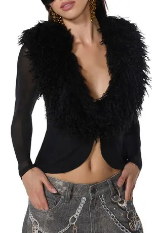 AFRM Nymia Faux Fur Collar Cardigan - Noir