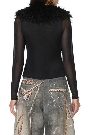 AFRM Nymia Faux Fur Collar Cardigan - Noir