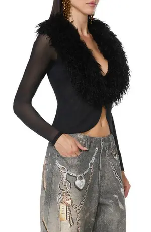 AFRM Nymia Faux Fur Collar Cardigan - Noir