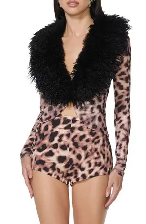 AFRM Nymia Faux Fur Collar Cardigan - Warmth Leopard