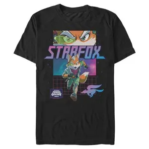 THE SUPER MARIO GALAXY MOVIE Anime Fox Mccloud Grid Short Sleeve T-shirt - Black
