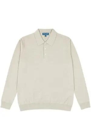 Robert Talbott Henson Wool Silk Fine Gauge Jersey Long Sleeve Polo - Flax