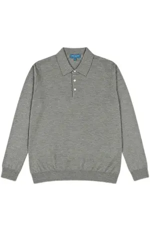 Robert Talbott Henson Wool Silk Fine Gauge Jersey Long Sleeve Polo - Medium Gray